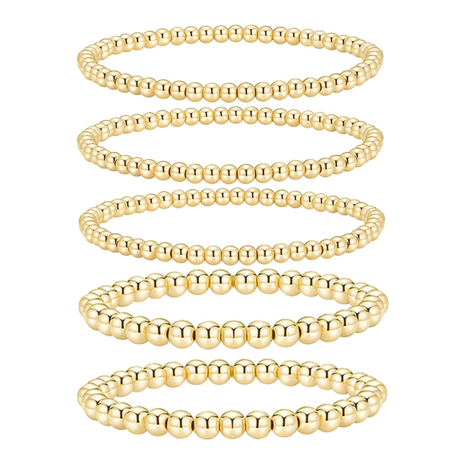 FUNOJOY Gold Plated Beaded Bracelets for Women Fashion Beads Elastic Bracelet Beaded Stackable Bracelets Pack, Birthday, Mother's Day, Christmas Gift for Women