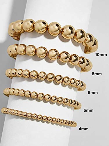 FUNOJOY Gold Plated Beaded Bracelets for Women Fashion Beads Elastic Bracelet Beaded Stackable Bracelets Pack, Birthday, Mother's Day, Christmas Gift for Women