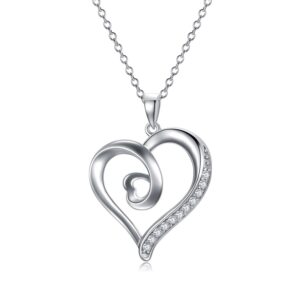 natural diamond heart pendant necklaces for women sterling silver, fine jewelry for wife girlfriend, love gifts for her (0.15ct) 16"-18"