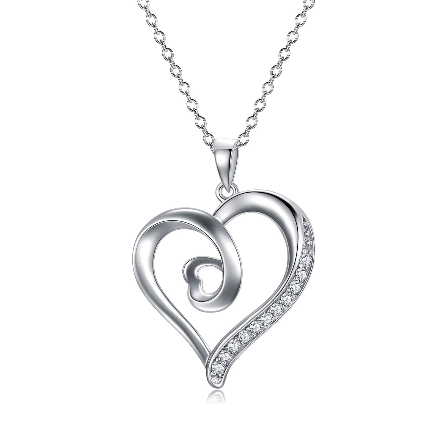 Natural Diamond Heart Pendant Necklaces for Women Sterling Silver, Fine Jewelry for Wife Girlfriend, Love Gifts for Her (0.15ct) 16"-18"