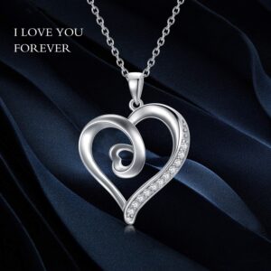 Natural Diamond Heart Pendant Necklaces for Women Sterling Silver, Fine Jewelry for Wife Girlfriend, Love Gifts for Her (0.15ct) 16"-18"