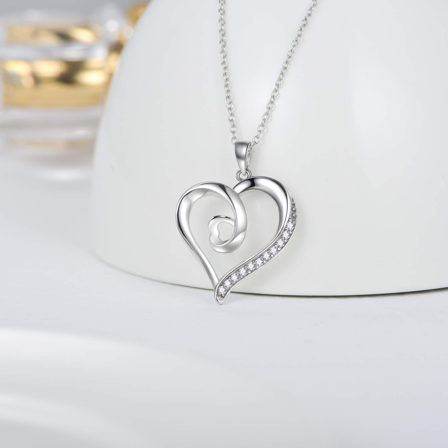 Natural Diamond Heart Pendant Necklaces for Women Sterling Silver, Fine Jewelry for Wife Girlfriend, Love Gifts for Her (0.15ct) 16"-18"