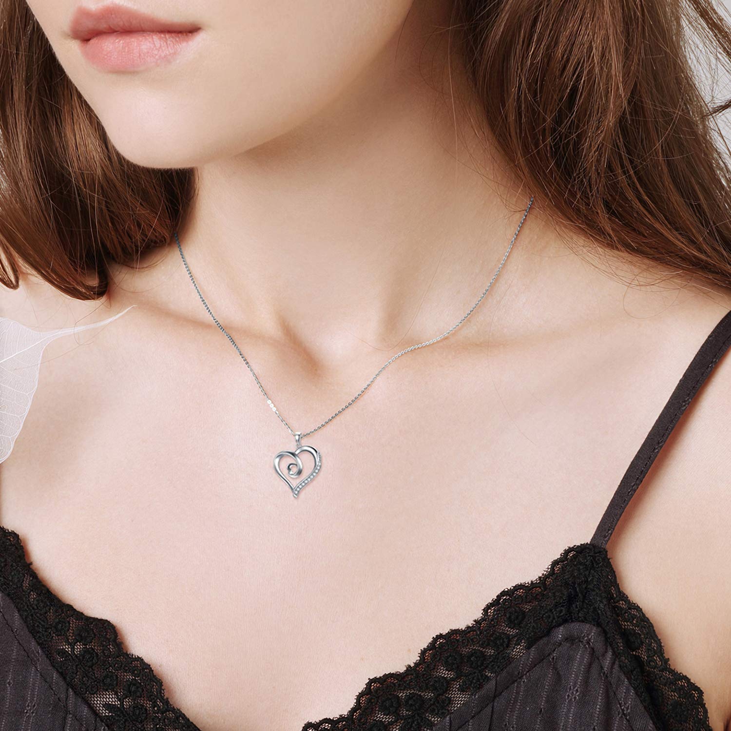 Natural Diamond Heart Pendant Necklaces for Women Sterling Silver, Fine Jewelry for Wife Girlfriend, Love Gifts for Her (0.15ct) 16"-18"