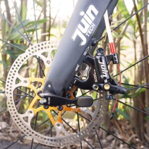 Juin Tech F1 Cable Actuated Hydraulic Bicycle Bike Disc Brake Caliper Set Extra Lightweight Hybrid Brake Set for Flat-Mount Road/Cyclocross/Gravel/E-Bike/Folding Bike use w/160mm 6" rotors (Black)