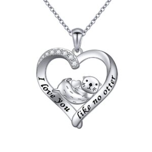 925 sterling silver animal jewelry engraved i love you like no otter sea otter heart pendant necklace for women birthday gifts (06_i love you like no otter)