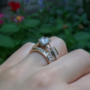 TwoBirch 1.01 Ct. Combination Cathedral and Classic Ring Guard in Rose Gold Plated Sterling Silver with Cubic Zirconia (Size 7)