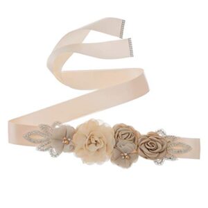 lauthen.s sash belt with flowers pearls rhinestone for wedding bride/baby shower dress (one size, khaki)