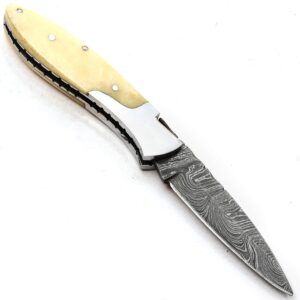 pal 2000 hunting knives fol-9794 handmade damascus steel folding pocket knife with leather sheath