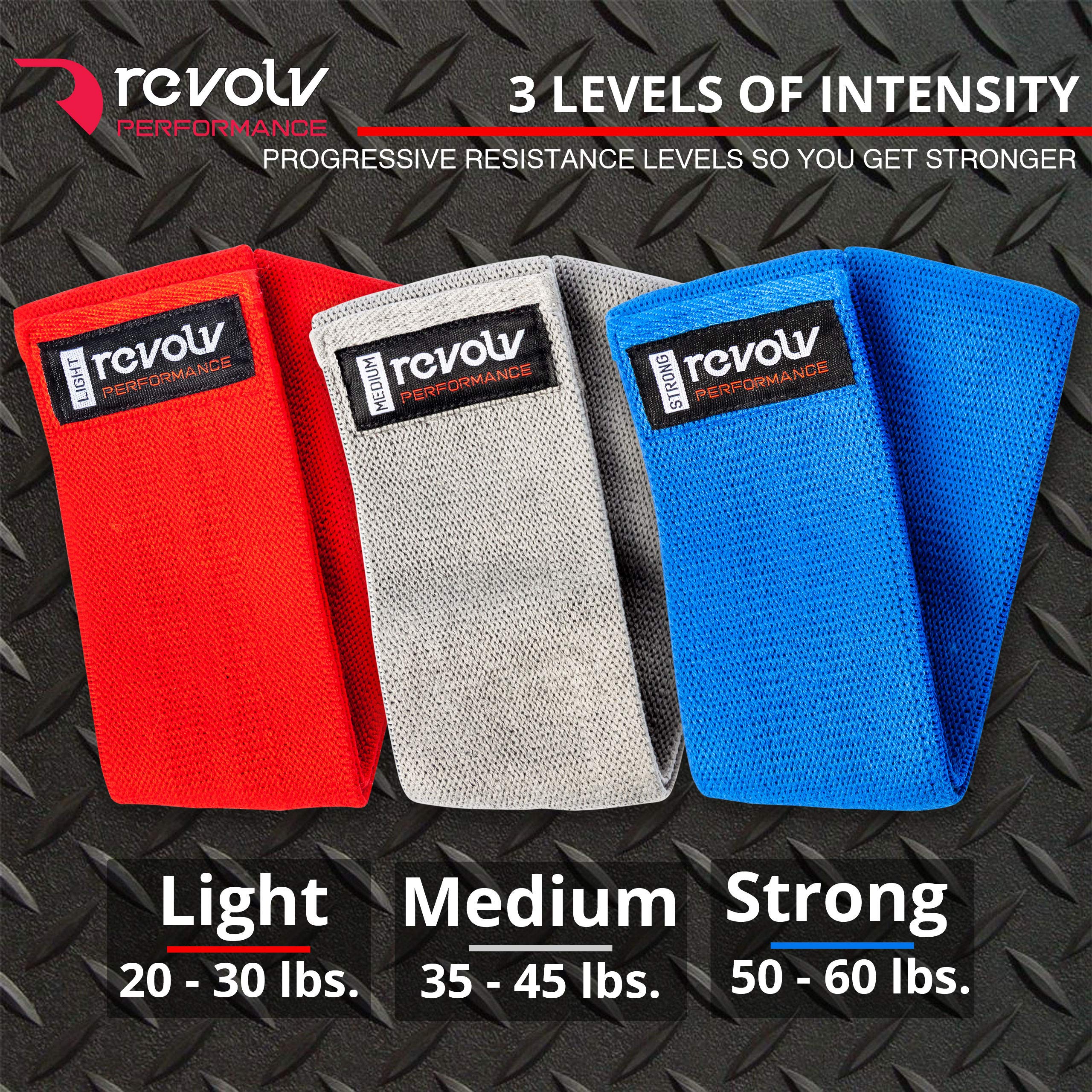 Revolv Performance Fabric Resistance Bands - Perfect for Leg, Glute, and Hip Abductor Activation Exercises, Squats and Deadlifts - Thick Heavy Duty Cloth Elastic Loop - for Men and Women (Set of 3)