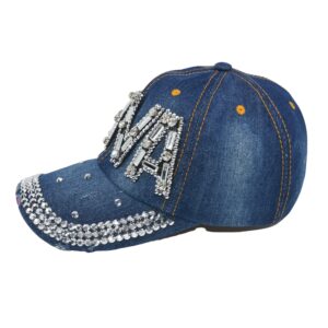 Popfizzy Diva Hat for Women, Rhinestone Hat with Bling Bling, Bedazzled Denim Baseball Hats Distressed, Bejeweled Hats