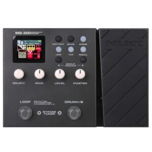 nux mg-300 multi effects pedal tsac-hd pre-effects,amp modeling algorithm,core-image post-effects,ir,56 drum beats,60 seconds phrase loop