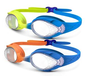 outdoormaster kids swim goggles 2 pack - quick adjustable strap swimming goggles for kids - f