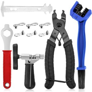 bike chain tool kit, 11pcs bicycle chain tool with bike link plier, bicycle chain breaker splitter, chain wear indicator and chain checker, road mountain bike chain repair tools for all bike chains