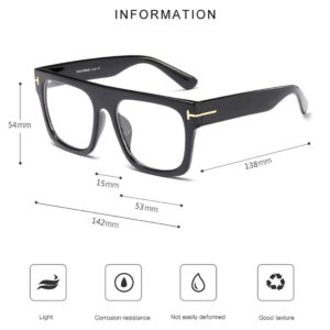 Jurchio Unisex Stylish Square Non-prescription Eyeglasses Glasses Flat Top Big Eyeglass Frames Large lens Clear Lens Eyewear (Black(blue light Blocker Lens))