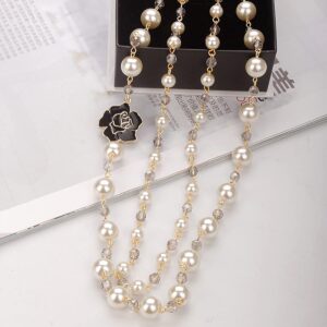 Designer Imitation Pearl Necklace Hollow flowers layered Necklace