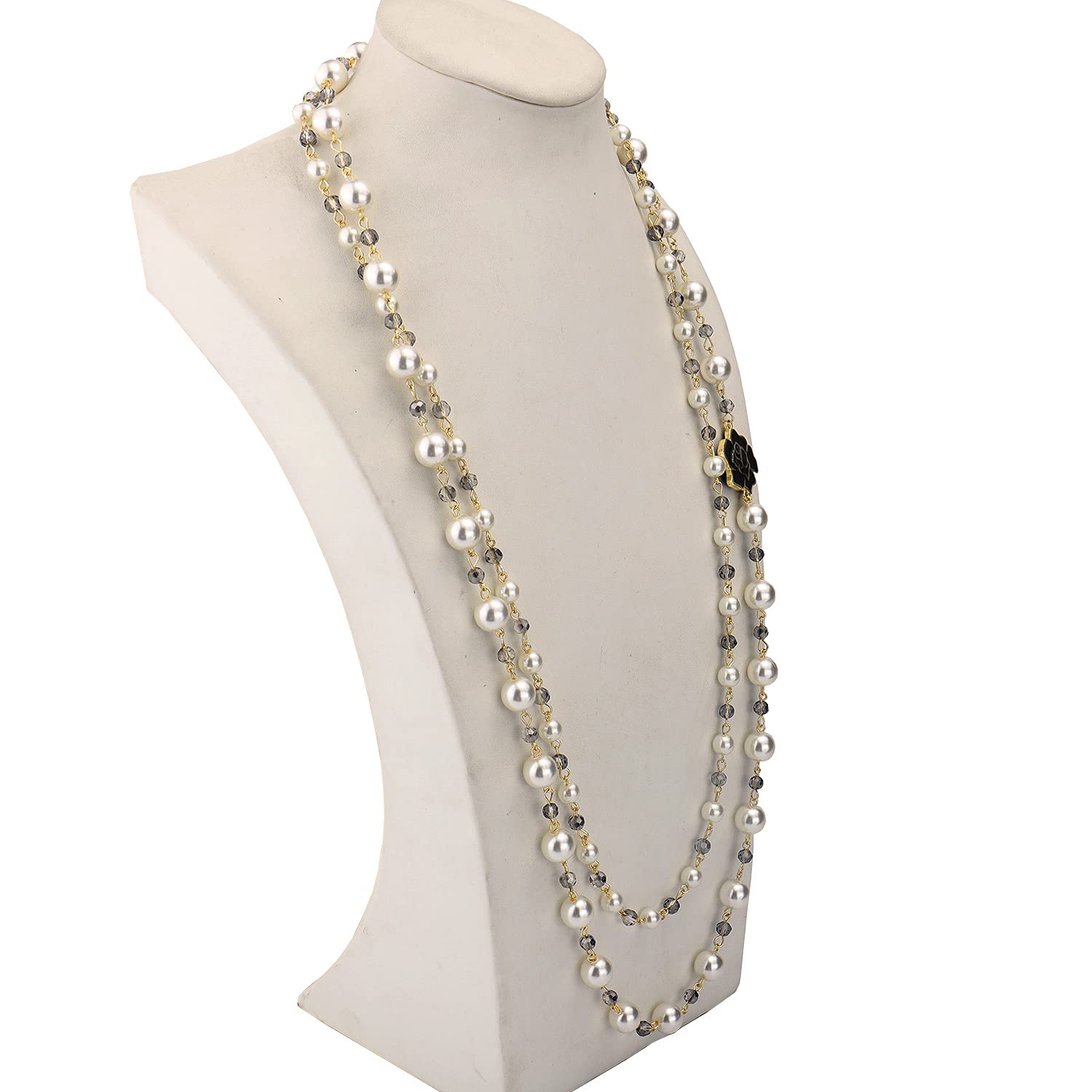 Designer Imitation Pearl Necklace Hollow flowers layered Necklace