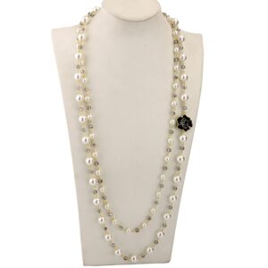 Designer Imitation Pearl Necklace Hollow flowers layered Necklace