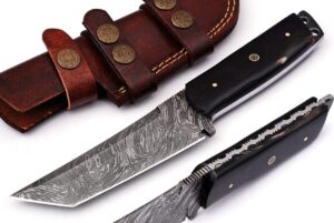 grace knives handmade damascus steel tanto knife fixed blade hunting knife 9.5 inches with leather sheath g-2018