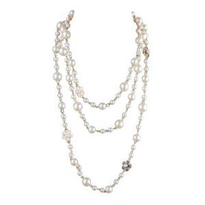 imitation pearl necklace hollow flowers layered necklace (white)