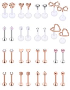 scerring 16g lip rings stainless steel labret monroe lip rings nail tragus helix earrings studs ring medusa piercing jewelry 8mm 32pcs rose gold