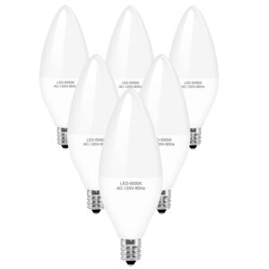 white pigeon 4watt led candle light bulbs 40w equivalent - 5000k dimmable 4w b11 led chandelier lightbulbs,daylight e12 candelabra base 400 lumens 120v, pack of 6