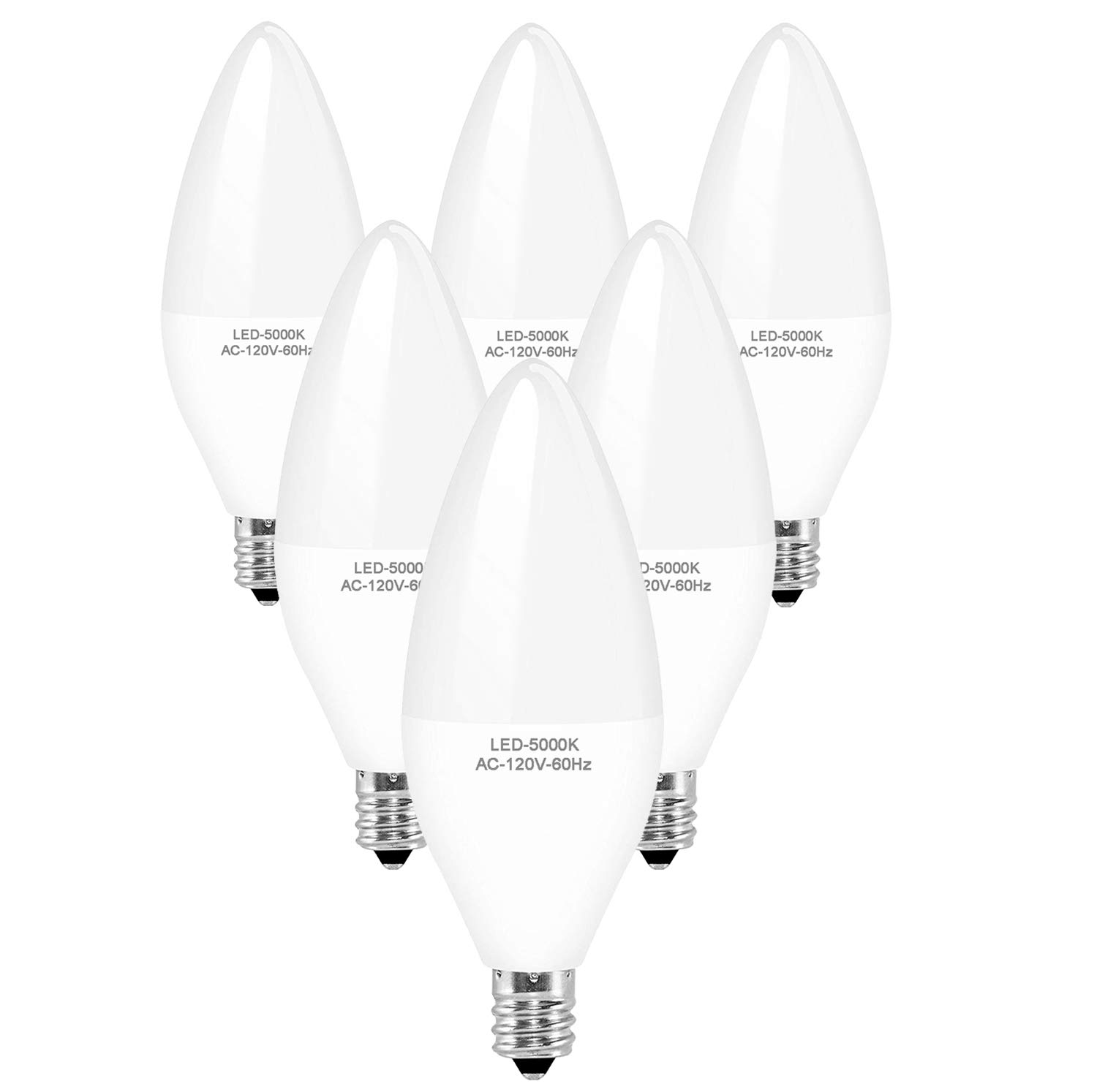 White Pigeon 4watt LED Candle Light Bulbs 40W Equivalent - 5000K Dimmable 4W B11 LED Chandelier Lightbulbs,Daylight E12 Candelabra Base 400 Lumens 120V, Pack of 6