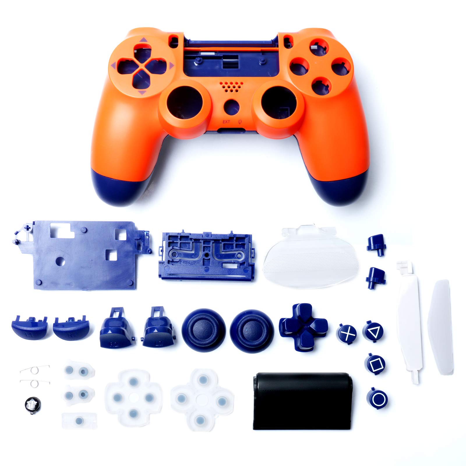 HUAYUWA Plastic Game Controller Housing Case with Buttons Replacement Set Fits for Playstation 4 Slim 4.0 JDM-040 (V1 Version), Sunset Orange