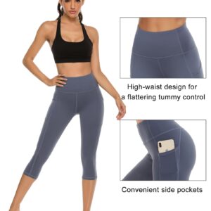 Stelle Womens High Waisted Legging Yoga Pants with Pockets for Gym Workout (Cotton Like Softness-Grey Blue, Medium)