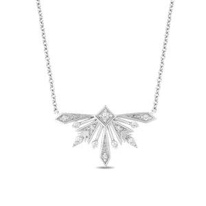 jewelili enchanted disney fine jewelry elsa snowflake necklace pendant with diamonds 1/6 cttw in sterling silver