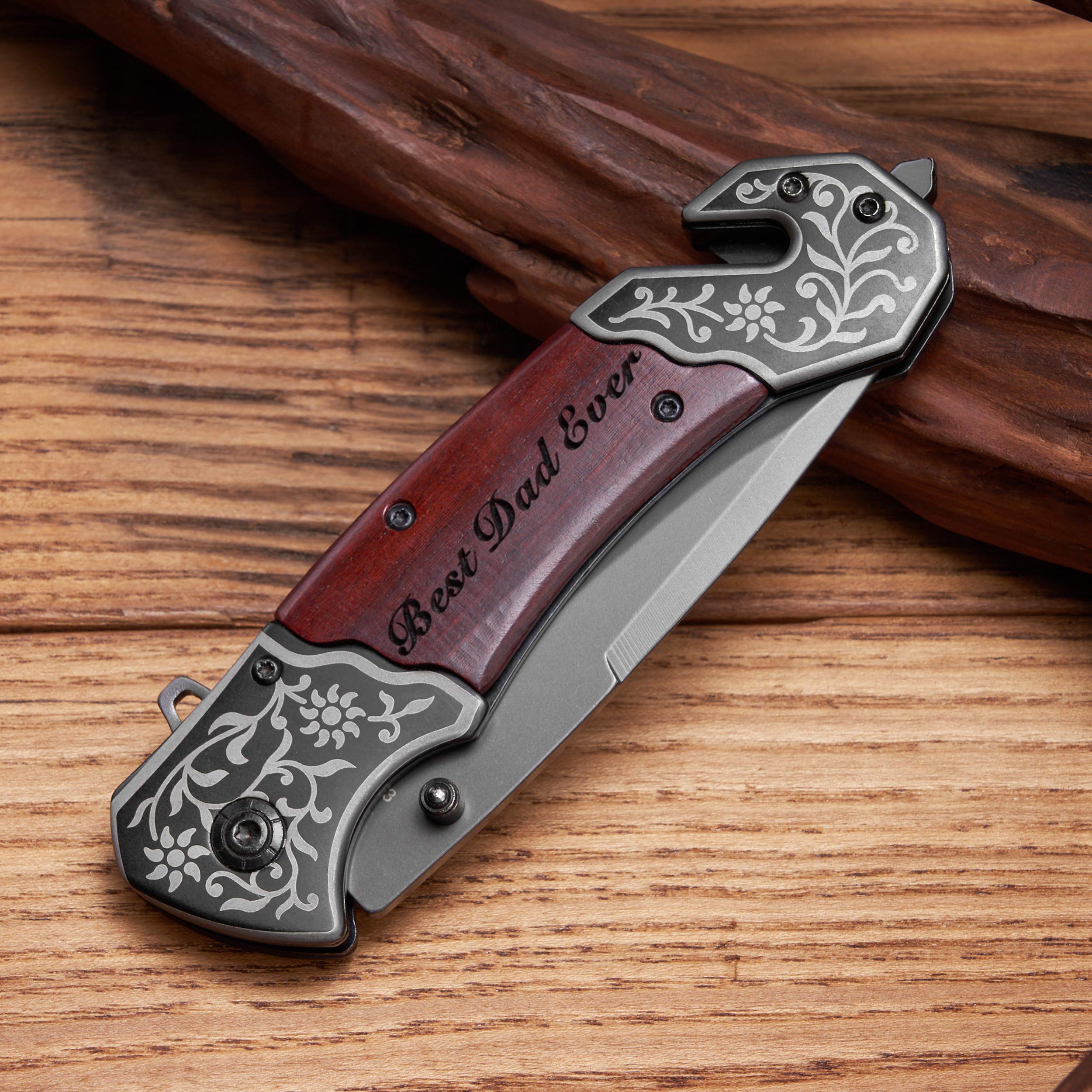 KetDirect Personalized Engraved Folding Knife for Dad from Son Daughter - for Fathers Day Birthday Christmas Thanksgiving - Men Camping Fishing Hunting Knives - Pocket Clip and Belts Cutter