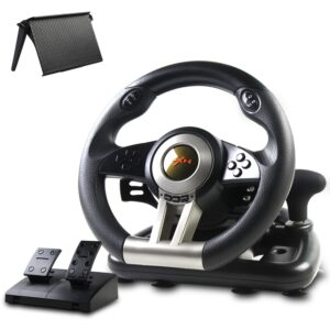 game racing wheel pxn-v3ii 180°competition driving wheel usb sim with pedals and shifter,volante pc steering wheel for ps4, ps3, xbox one, xbox series x|s -black