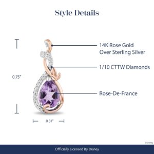 Jewelili Enchanted Disney Fine Jewelry 14K Rose Gold over Sterling Silver with 1/10 Cttw Diamond Amethyst Rapunzel Dangle Earrings