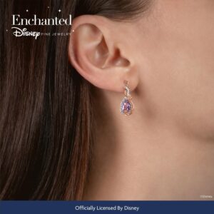 Jewelili Enchanted Disney Fine Jewelry 14K Rose Gold over Sterling Silver with 1/10 Cttw Diamond Amethyst Rapunzel Dangle Earrings