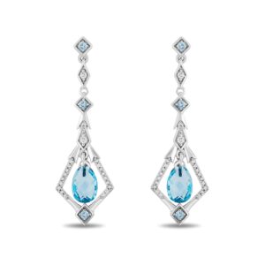 jewelili enchanted disney fine jewelry sterling silver with 1/8 cttw diamonds and swiss blue topaz elsa dangling earrings