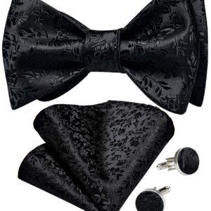 DiBanGu Black Bow Ties for Men Self Tie Bow Tie and Pocket Square Cuffllinks Set Formal Business Wedding