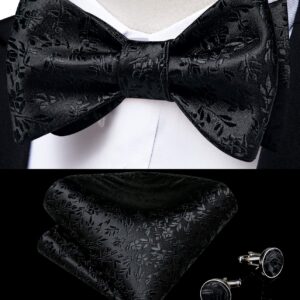 DiBanGu Black Bow Ties for Men Self Tie Bow Tie and Pocket Square Cuffllinks Set Formal Business Wedding