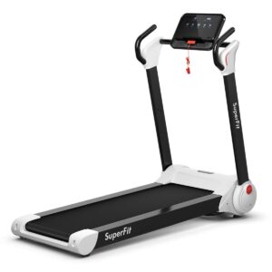 gymax folding treadmill, 2.25hp electric motorized running walking machine with led touch screen, portable cardio workout treadmill for home gym office (white)