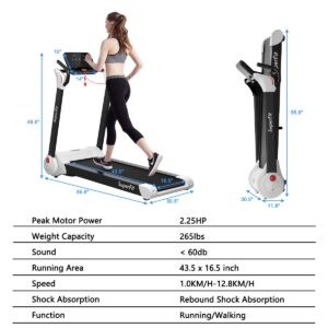 GYMAX Folding Treadmill, 2.25HP Electric Motorized Running Walking Machine with LED Touch Screen, Portable Cardio Workout Treadmill for Home Gym Office (White)