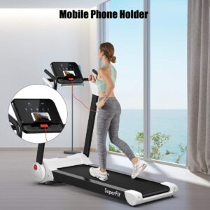 GYMAX Folding Treadmill, 2.25HP Electric Motorized Running Walking Machine with LED Touch Screen, Portable Cardio Workout Treadmill for Home Gym Office (White)