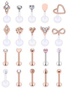 scerring 16g lip rings stainless steel labret monroe lip rings nail tragus helix earrings studs ring medusa piercing jewelry 8mm 20pcs rose gold