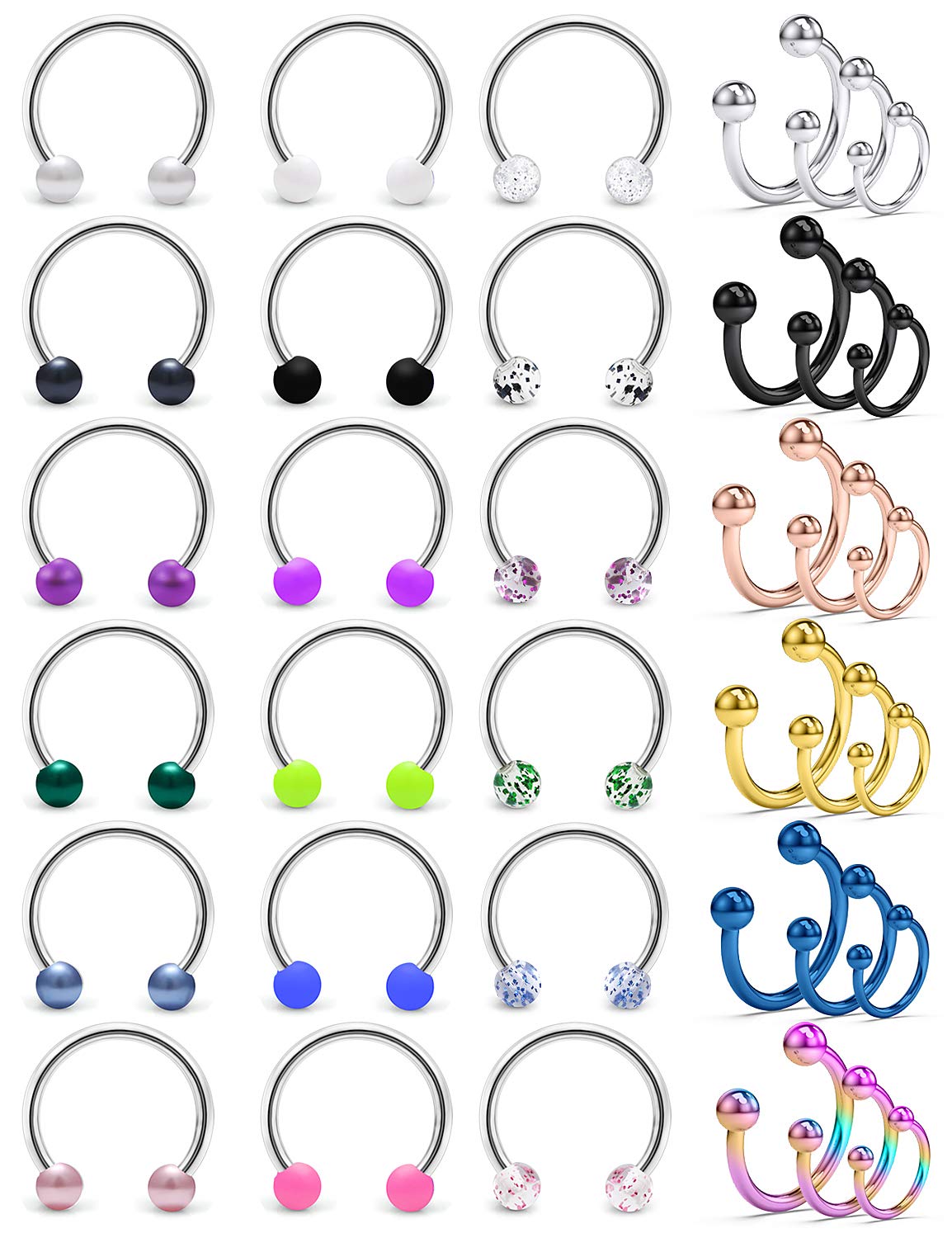 SCERRING 16G Septum Hoop Nose Rings 316L Stainless Steel Horseshoe Nose Hoop Ring Cartilage Daith Lip Tragus Earrings Retainer Body Piercing Jewelry 36PCS Mix Color 1#