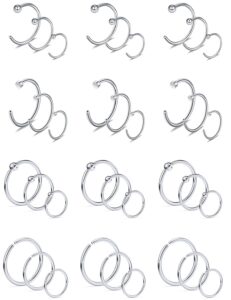 scerring 22 gauge nose rings hoop stainless steel nose studs cartilage daith tragus ear piercing ring hoop body jewelry set 36pcs