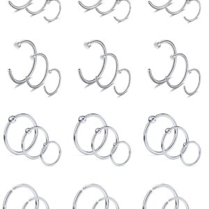 SCERRING 22 Gauge Nose Rings Hoop Stainless Steel Nose Studs Cartilage Daith Tragus Ear Piercing Ring Hoop Body Jewelry Set 36PCS