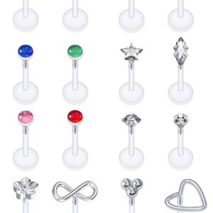 SCERRING 16g Lip Rings Clear Acrylic Flexible Labret Monroe Lip Rings Nail Tragus Helix Earrings Studs Ring Medusa Piercing Jewelry Retainer 8mm 16PCS