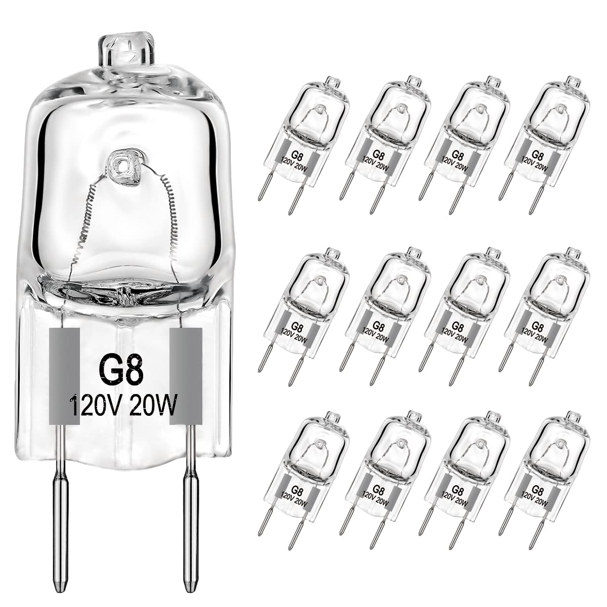 G8 Halogen Light Bulbs 20Watt 120Volt Halogen Light Bulb G8 Base Bi-Pin Shorter 1-3/8" (1.38") Length 20W T4 JCD Warm White Under Cabinet Puck Lighting Replacements,12Pack