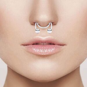 SCERRING Fake Septum Nose Hoop Rings Stainless Steel Faux Lip Ear Nose Septum Ring Non Piercing Clip On Nose Hoop Rings Body Piercing Jewelry Clear CZ 20PCS Mix Color 1#