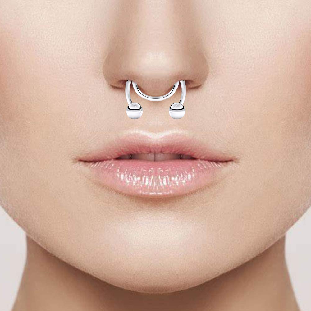 SCERRING Fake Septum Nose Hoop Rings Stainless Steel Faux Lip Ear Nose Septum Ring Non Piercing Clip On Nose Hoop Rings Body Piercing Jewelry Clear CZ 20PCS Mix Color 1#