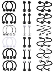 scerring tragus earrings 16g stainless steel horseshoe lip rings nail tragus helix rook cartilage earrings studs ring medusa piercing jewelry 8mm 36pcs black