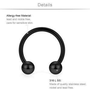 SCERRING Tragus Earrings 16g Stainless Steel Horseshoe Lip Rings Nail Tragus Helix Rook Cartilage Earrings Studs Ring Medusa Piercing Jewelry 8mm 36PCS Black