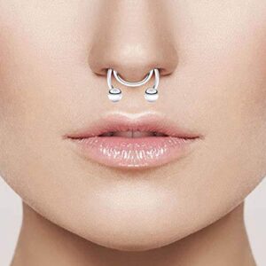 SCERRING Fake Septum Nose Hoop Rings Stainless Steel Faux Lip Ear Nose Septum Ring Non Piercing Clip On Nose Hoop Rings Body Piercing Jewelry Clear CZ 15PCS Silver